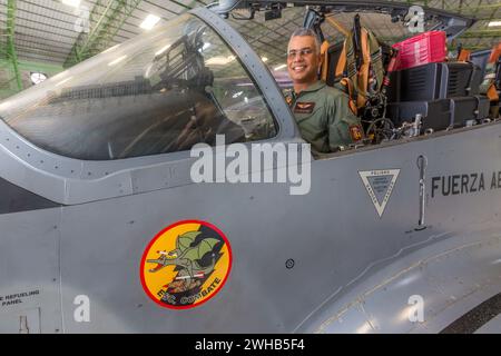 A Dominican Air Force pilot by a Super Tucano fighter aircraft at the ...