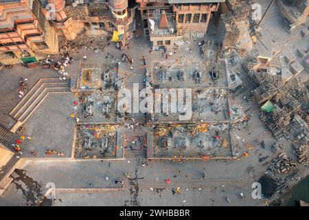 Aerial view of Varanasi, the spiritual capital of India and Ghats in ...
