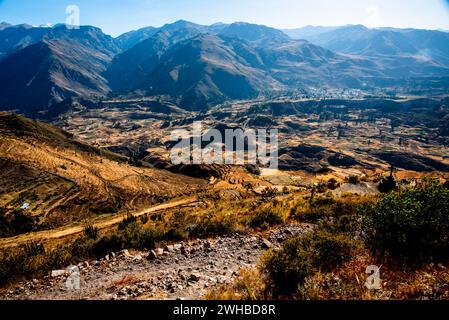 barren plateau at dawn over the Colca Canyon in Arequipa, Peru Stock ...