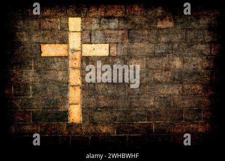 Cross of christ built into a brick wall Stock Photo - Alamy