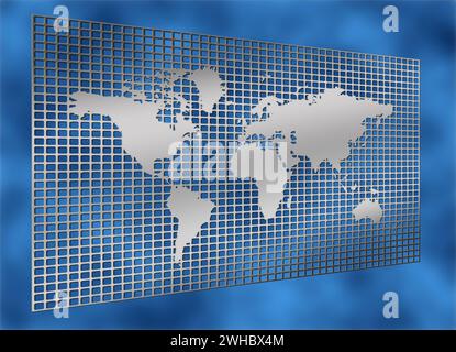 Metal grid world map Stock Photo - Alamy