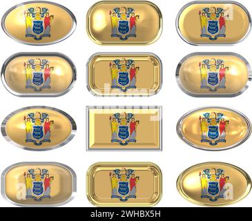 New Jersey state flag button with a gold metal circular border over a ...