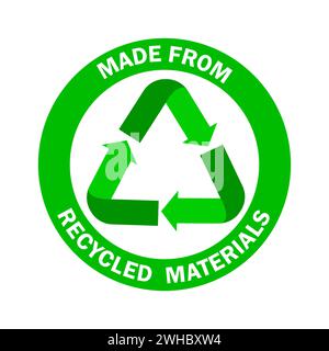 Made from recycled materials logo. Recycle sign in a circle. 100% ...