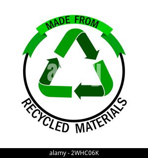 Made from recycled materials logo. Recycle sign in a circle. 100% ...
