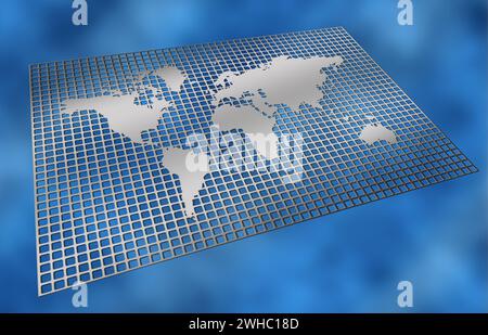 Metal grid world map Stock Photo - Alamy