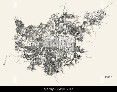 Pune map. Detailed map of Pune city administrative area. Cityscape ...