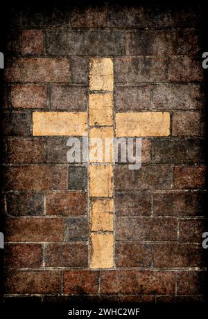 religion religious rough cross wall easter photo camera brick dirty ...