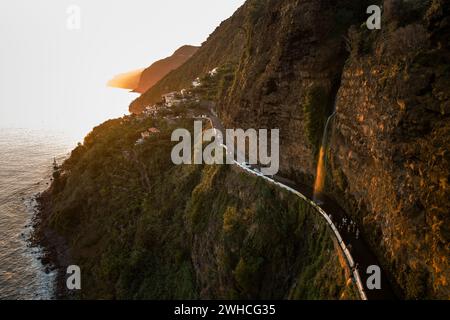 Sunset south coast, Anjos waterfall, Autonomous Region of Madeira ...