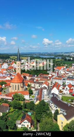 Aerial view of Dingolfing with a view of the historic town centre ...