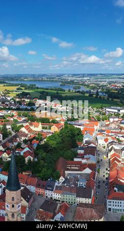 Aerial view of Dingolfing with a view of the historic town centre ...