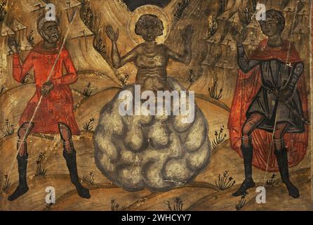 Martyrdoms of Saint George. The saint thrown into a limekiln. 17th ...