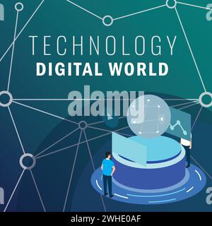 Colored digital world concept poster Person next to a chip Vector Stock ...