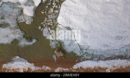 Drone shot of Georgian Bay Ice Pack Breaking Up and Melting in February ...