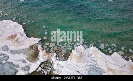 Drone shot of Georgian Bay Ice Pack Breaking Up and Melting in February ...