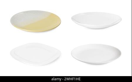 Different clean plates isolated on white, set Stock Photo - Alamy