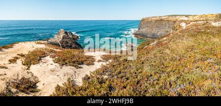 Atlantic ocean coast cliff at Sardao cape (Cabo Sardao), Alentejo ...
