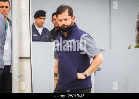 Gabriel Boric, president of Chile arrives at the press conference in ...