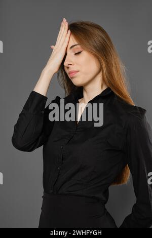 Exhausted woman with palm on forehead isolated. Tired and exhausted ...