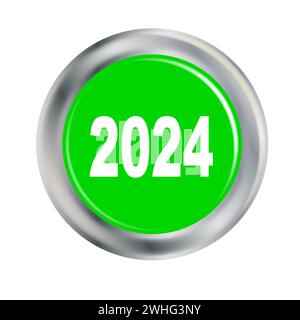 A large green button with the legend 2024 over white Stock Photo - Alamy