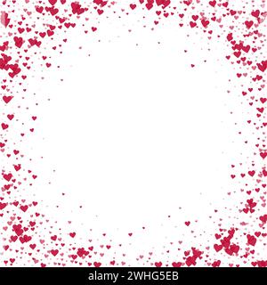 Valentine hearts, flying, falling down, floating. Red hearts scattered ...