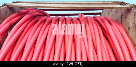 Detail of BIG cable drum also called Electrical conductor reel with red ...