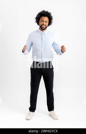 Excited Black Man Demonstrating Big Blank Smartphone In His Hand Stock ...