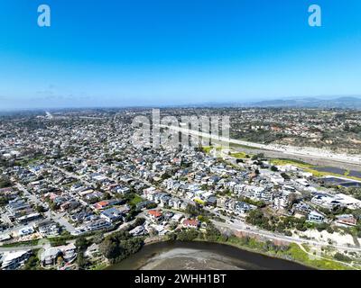 Aerial view of Wealthy Encinitas town in San Diego South California ...