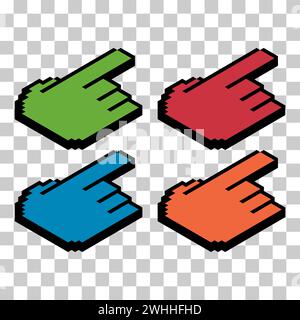 Set of finger ixometric pixel, web cursor click mouse symbol, computer pointer vector ...