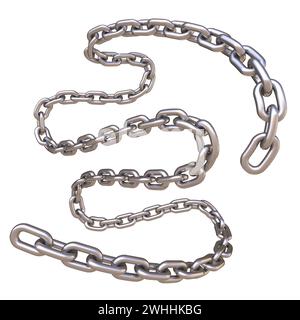 Metal chain curved 3D rendering illustration isolated on white ...