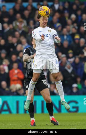 Ethan Ampadu of Leeds United heads the ball at goal but is off target ...