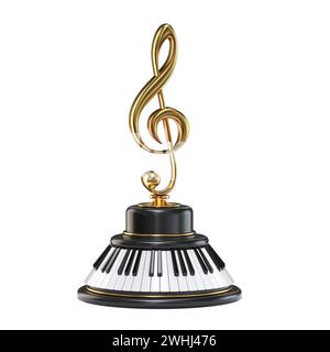 Piano keyboard with golden treble clef Music award 3D rendering ...