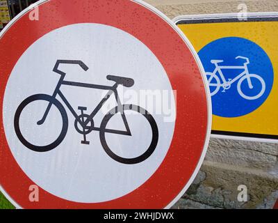 Cycling ban road traffic sign Stock Photo - Alamy