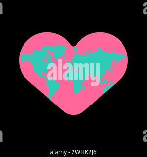 love map. Peace in hearts. World love. World map and heart. Universal ...