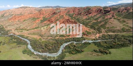 Aerial view, Djuku River, Tien Shan Mountains, Kyrgyzstan Stock Photo ...