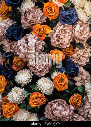 Floral art made of colorful artificial flowers in view Stock Photo - Alamy