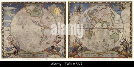 Vintage two hemispheres map of the world by Mathew Carey c. 1800. Map ...