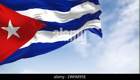 Cuba national flag waving in the wind on a clear day. Five blue and ...