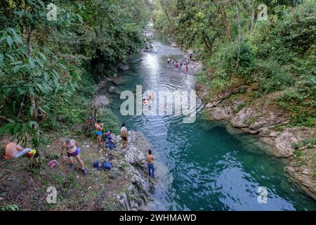 bathers in the river Cuatro Chorros, Lancetillo-La Parroquia, Zona ...