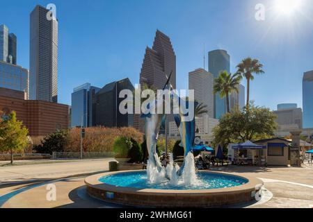 Houston downtown skyline at sunny day in Buffalo Bayou Park, Houston ...