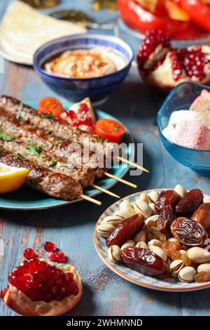 Ramadan month iftar table with different types of food, mashed potatoes ...