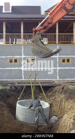 excavator and digging in hydraulic engineering and the construction ...