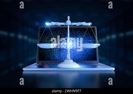 3d rendering blue law scale with graphic interface display Stock Photo ...