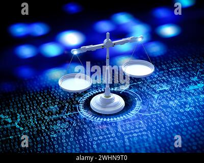 3d rendering blue law scale with graphic interface display Stock Photo ...