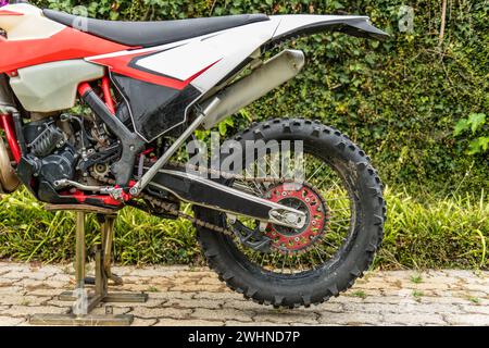 The rear wheel of a motorcycle with the gear for the drive Stock Photo ...