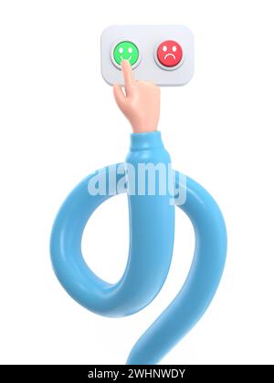 Satisfied customer cartoon hand presses the green button. Business or ...