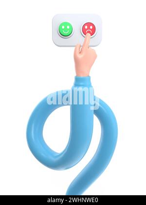 Disappointed customer cartoon hand presses the red button. Business or ...