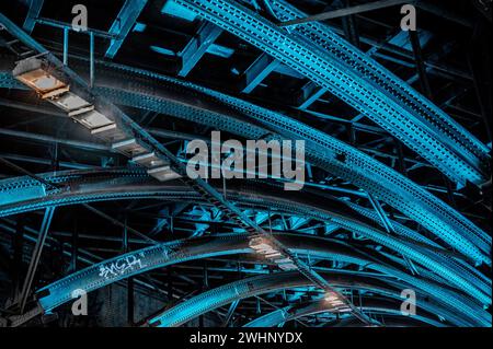 Bridge girder in blue light Stock Photo - Alamy