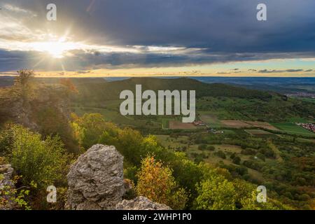 Burg Teck Castle, view from hill Breitenstein Owen Schwäbische Alb ...