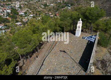 Aerial drone photograph of the mountain village of Palaichori. Nicosia ...