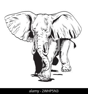 Comics style drawing or illustration of an angry African Elephant ...